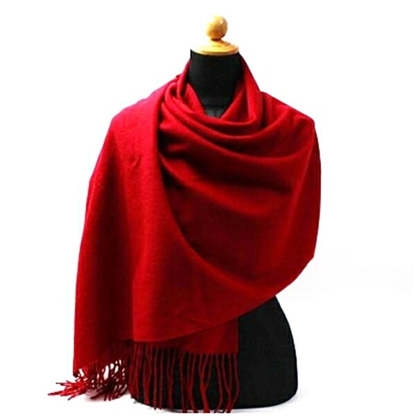 ランバン 大判マフラー レッド 無地 60 190cm 中古 Aランク LANVIN レディース 女性 防寒