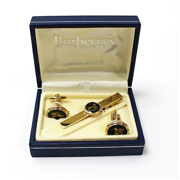 バーバリー ネクタイピン カフス セット 未使用 ゴールド ブラック 中古 Aランク Burberrys メンズ 男性