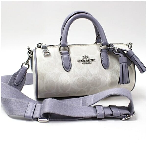 コーチ 2WAY ミニバッグ ショルダーバッグ 斜め掛け レーシー シグネチャー PVC レザー オフホワイト ラベンダー