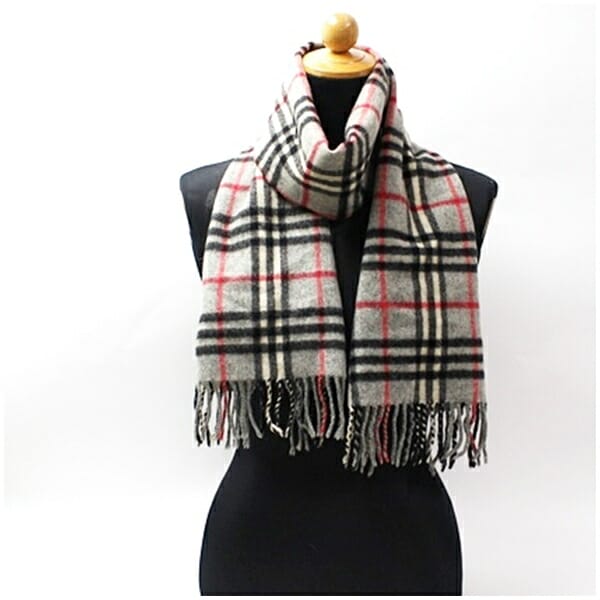 バーバリー カシミヤ マフラー グレー チェック 148 30cm 中古 ABランク Burberrys メンズ レディース