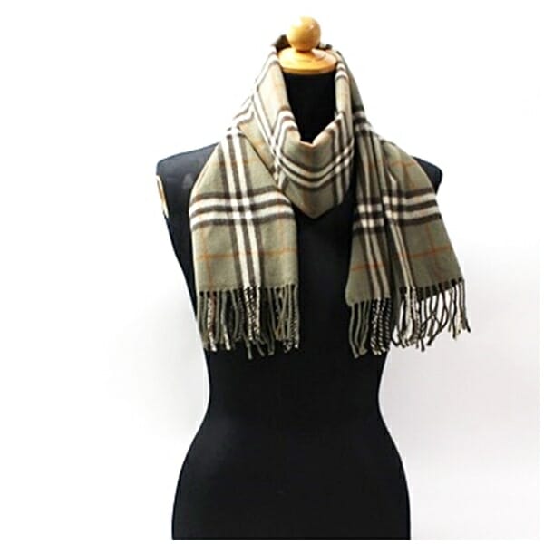 バーバリー カシミヤ マフラー カーキ チェック 138 30cm 中古 Aランク Burberrys メンズ レディース