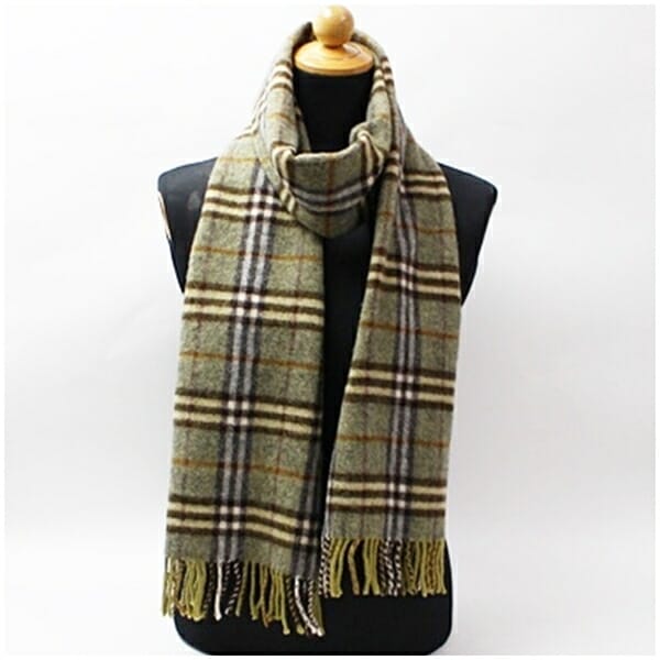 バーバリー ウール マフラー カーキ チェック 176 28cm 中古 Aランク Burberrys メンズ レディース