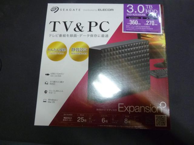 エレコム SGD-NZ030UBK(ブラック) 外付けHDD 3TB USB3.1(Gen1) /3.0/2(中古品)