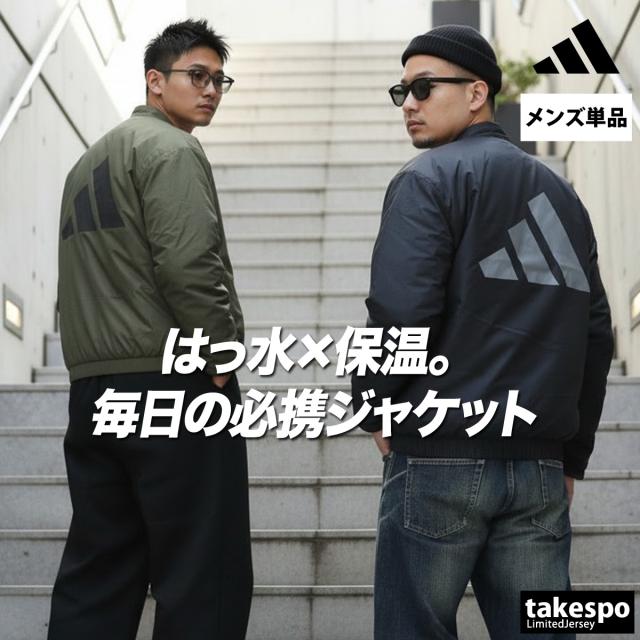 アディダス 中綿ジャケット メンズ ブランド adidas バックプリント付き 防風 はっ水 撥水 断熱 黒 エッセンシャルズ JYE53 送料無料