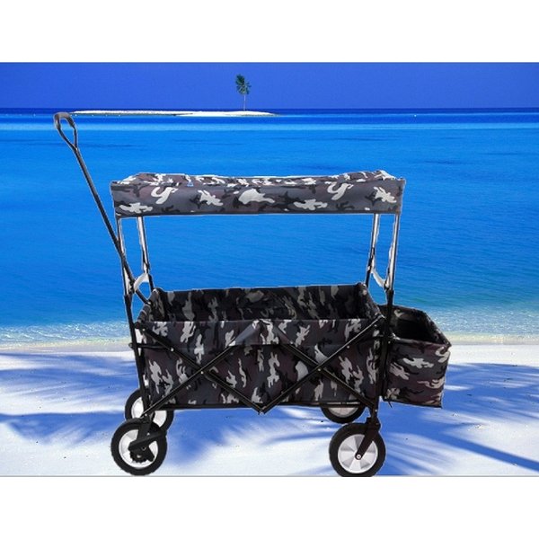ワンランク上のSelection【カモフラ迷彩グレー×黒骨組み】キャリーカート フルキッド 折り畳み式 屋根/ストッパー/サブワゴン/収納袋付き