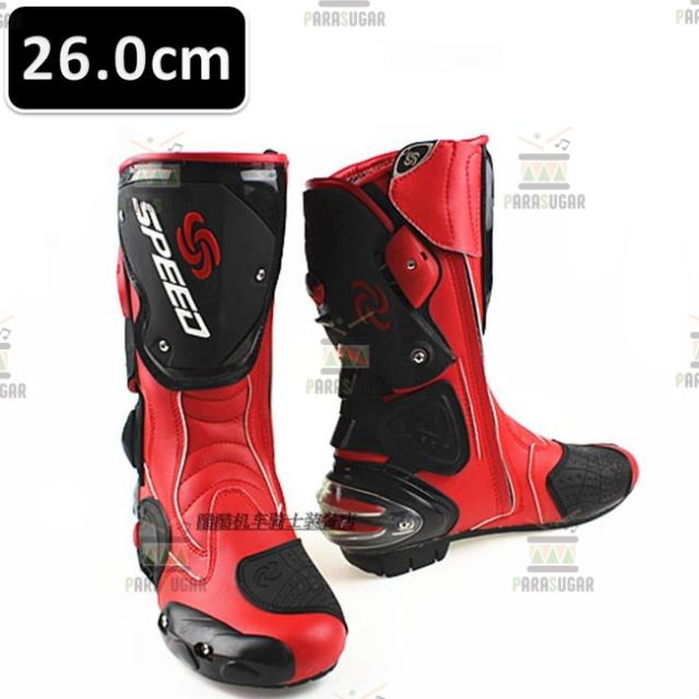 レーシングブーツ 119  レッド 26.0cm バイクブーツ 防水 ライディングシューズ ロング ライダーブーツ バイク ライダー