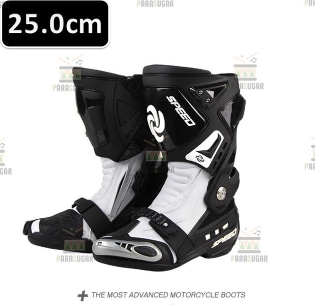 レーシングブーツ 120  ホワイト 25.0cm バイクブーツ 防水 ライディングシューズ ロング ライダーブーツ バイク ライダー