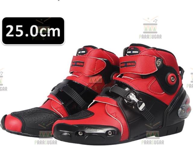 レーシングブーツ 121  レッド 25.0cm バイクブーツ 防水 ライディングシューズ ロング ライダーブーツ バイク ライダー