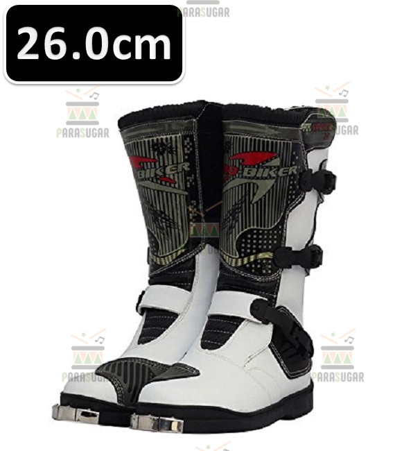 レーシングブーツ 116  ホワイト 26.0cm バイクブーツ 防水 ライディングシューズ ロング ライダーブーツ バイク ライダー