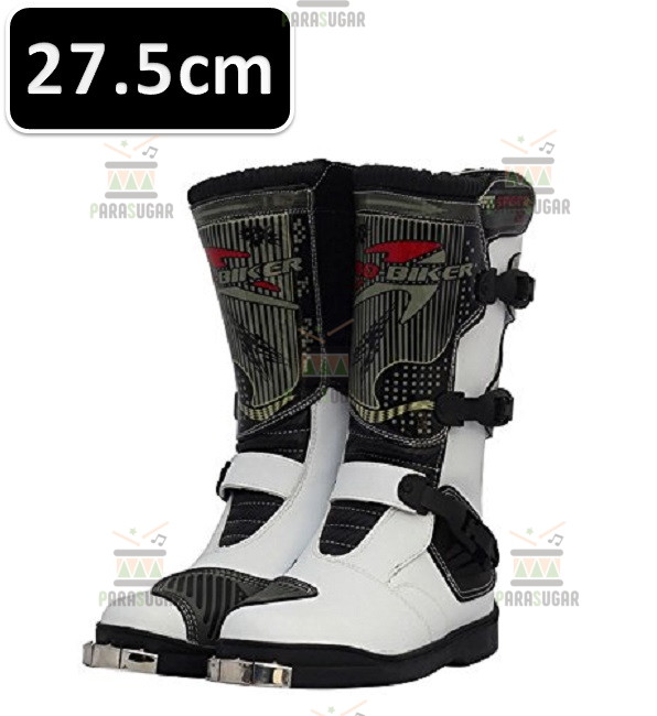 レーシングブーツ 116  ホワイト 27.5cm バイクブーツ 防水 ライディングシューズ ロング ライダーブーツ バイク ライダー