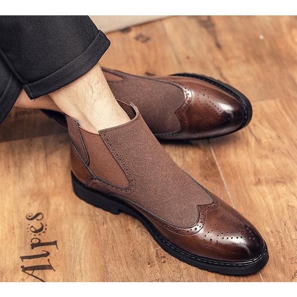 サイドゴア メンズ ビジネス レザー シューズ ブラウン 革靴 靴 カジュアル 屈曲性 通勤 軽量 インポート品【n152】