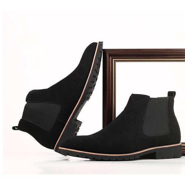 サイドゴア メンズ ビジネス PUレザー シューズ ブラック  革靴 靴 カジュアル 屈曲性 通勤 軽量 インポート品【n155】