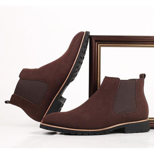 サイドゴア メンズ ビジネス PUレザー シューズ ダークブラウン 革靴 靴 カジュアル 屈曲性 通勤 軽量 インポート品【n155】