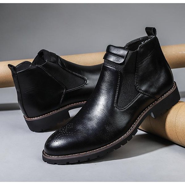 サイドゴア メンズ ビジネス レザー シューズ ブラック  革靴 靴 カジュアル 屈曲性 通勤 軽量 インポート品【n165】