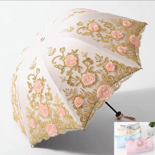 20220711-18 折り畳み傘 晴雨兼用 レディース UVカット 遮熱 刺繍 雨傘日傘 紫外線カット