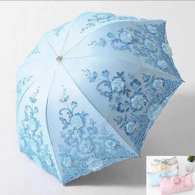 20220711-15 折り畳み傘 晴雨兼用 レディース UVカット 遮熱 刺繍 雨傘日傘 紫外線カット