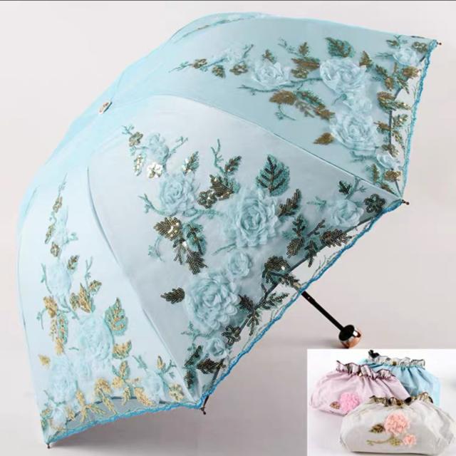 20220711-20 折り畳み傘 晴雨兼用 レディース UVカット 遮熱 刺繍 雨傘日傘 紫外線カット