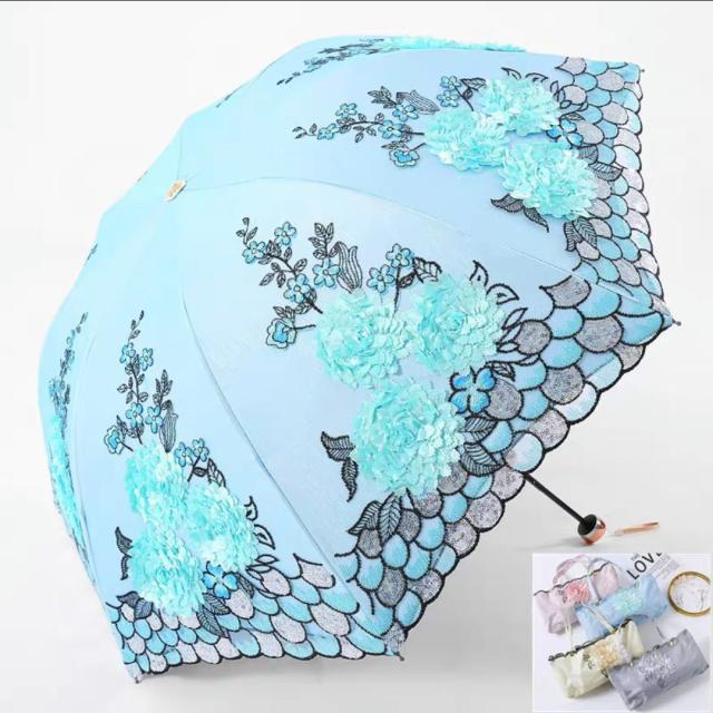 20220711-23 折り畳み傘 晴雨兼用 レディース UVカット 遮熱 刺繍 雨傘日傘 紫外線カット
