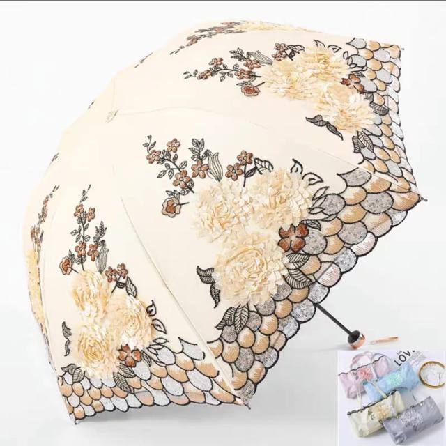 20220711-26 折り畳み傘 晴雨兼用 レディース UVカット 遮熱 刺繍 雨傘日傘 紫外線カット