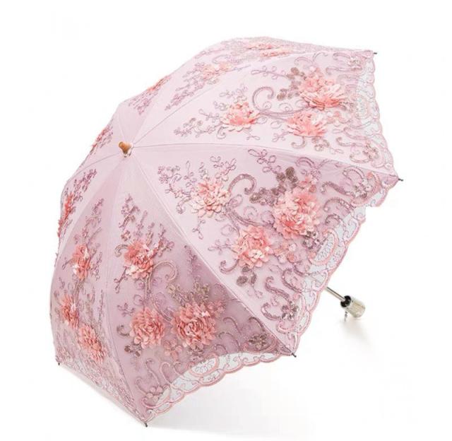 20220712-4 折り畳み傘 晴雨兼用 レディース UVカット 遮熱 刺繍 雨傘日傘 紫外線カット