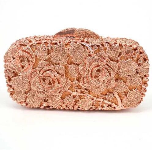 豪華パーティーバッグ キラキラ ストーンBAG クラッチバッグ レディース ラインストーンクラッチバッグ 薔薇柄．