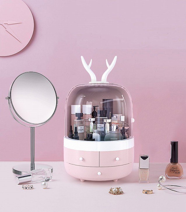 M8-2メイクボックス コスメボックス 化粧品収納ケース 小物収納ボックス.ピンク