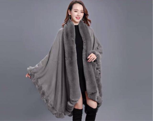 毛皮風ミンクケープ ．ファーショール ファーストール ポンチョ