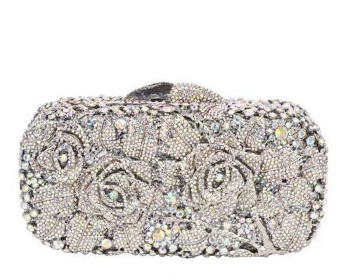 豪華パーティーバッグ キラキラ ストーンBAG クラッチバッグ レディース ラインストーンクラッチバッグ 薔薇柄．