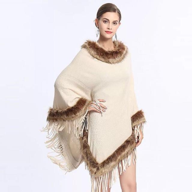 毛皮風ミンクケープ ．ファーショール ファーストール ポンチョ ．