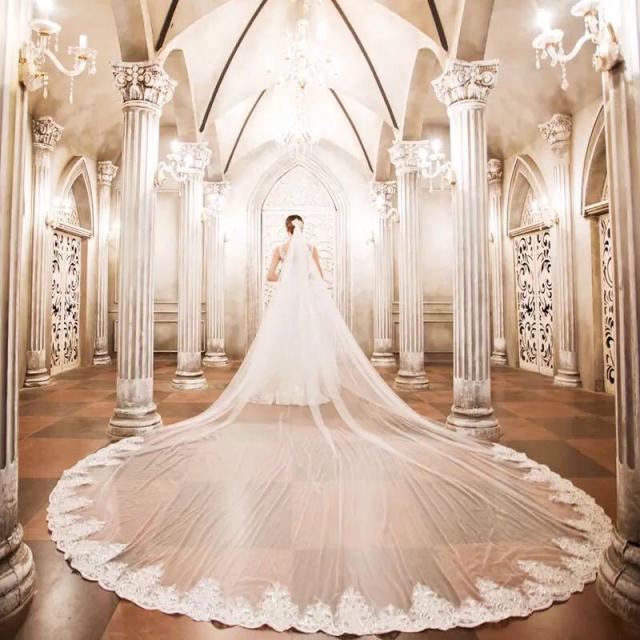 ウエディングベール 〜ロングベール ウェディング レース・刺繍 ベールUP儀式OK 結婚式用