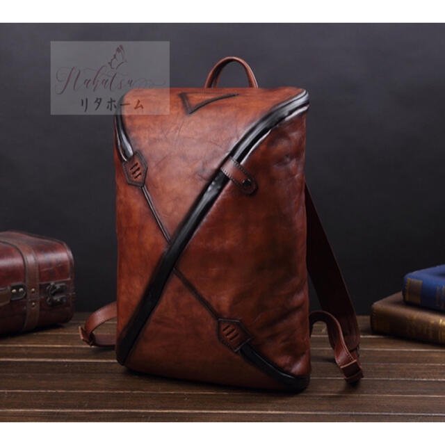 多機能バッグ．高品質本革 手染め手縫い 牛革レザー ビジネス総本革リュックサック