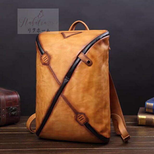 多機能バッグ．高品質本革 手染め手縫い 牛革レザー ビジネス総本革リュックサック