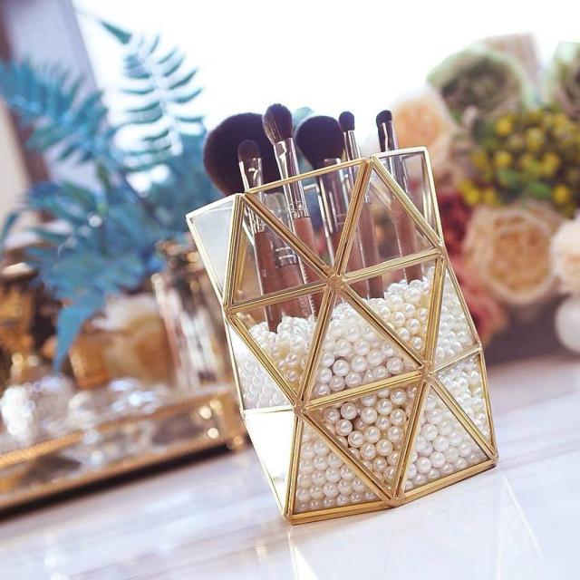 化粧筆さし 化粧筆入れ ペン入れ オシャレ ペン立て パール付き