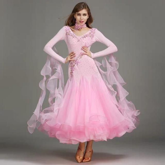 社交ダンス衣装 モダンダンス ワルツ専用ドレス レッスン着 ルンバ サンバ 練習競技着デモ用 スタンダード発表会用演出服 S〜2XL