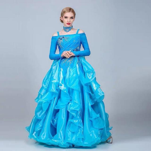 社交ダンス衣装 モダンダンス．ワルツ専用ドレス レッスン着 ルンバ サンバ 練習競技着デモ用 スタンダード発表会用演出服 S〜2XL