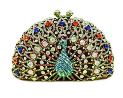 豪華パーティーバッグ キラキラ ストーンBAG クラッチバッグ レディース ラインストーンクラッチバッグ .（クジャク型）