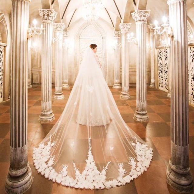 ウエディングベール 〜ロングベール ウェディング レース・刺繍 ベールUP儀式OK 結婚式用