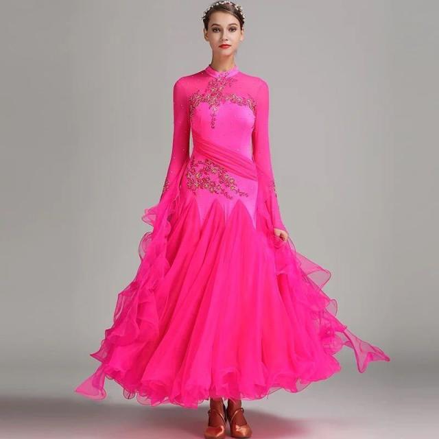 社交ダンス衣装 モダンダンス ワルツ専用ドレス レッスン着 ルンバ サンバ 練習競技着デモ用 スタンダード発表会用演出服 S〜2XL