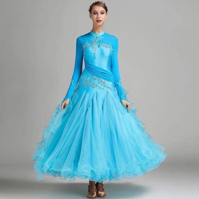 社交ダンス衣装 モダンダンス ワルツ専用ドレス レッスン着 ルンバ サンバ 練習競技着デモ用 スタンダード発表会用演出服 S〜2XL