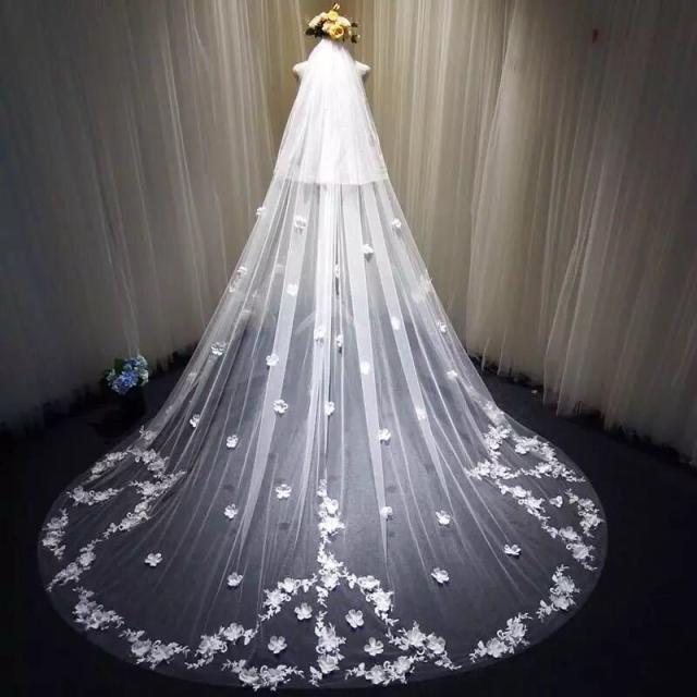 ウエディングベール 〜ロングベール ウェディング レース・刺繍 ベールUP儀式OK 結婚式用