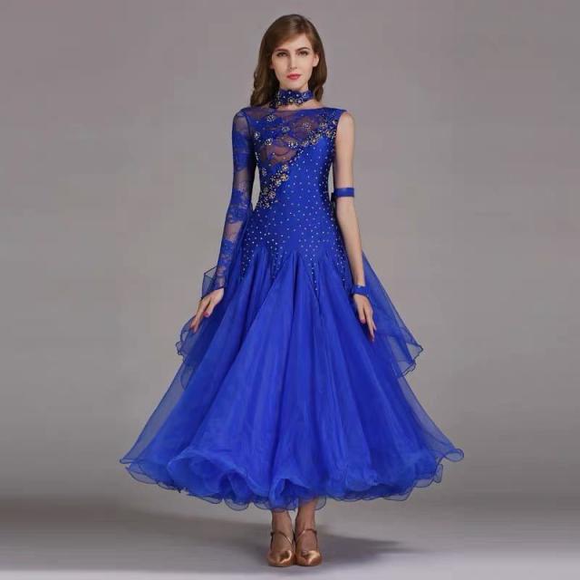 社交ダンス衣装 ワンピース モダンダンス．ワルツ専用ドレス レッスン着 ルンバ サンバ 練習競技着デモ用 スタンダード発表会用演出服