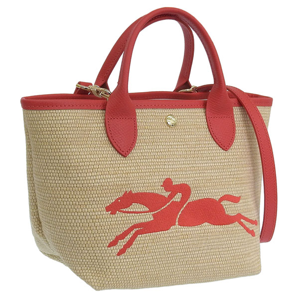 ロンシャン バッグ レディース 2WAY ハンドバッグ ストローキャンバス ベージュ×レッド 10144-HZB-545 LONGCHAMP 母の日　土日祝も毎日発送します