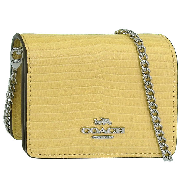 コーチ カードケース レディース アウトレット レザー イエロー ミニ ウォレット チェーン リザード型押しレザー MN WLT CHN LZRD LTHR CR372SVMN0 COACH 母の日　土日祝も毎日発送します