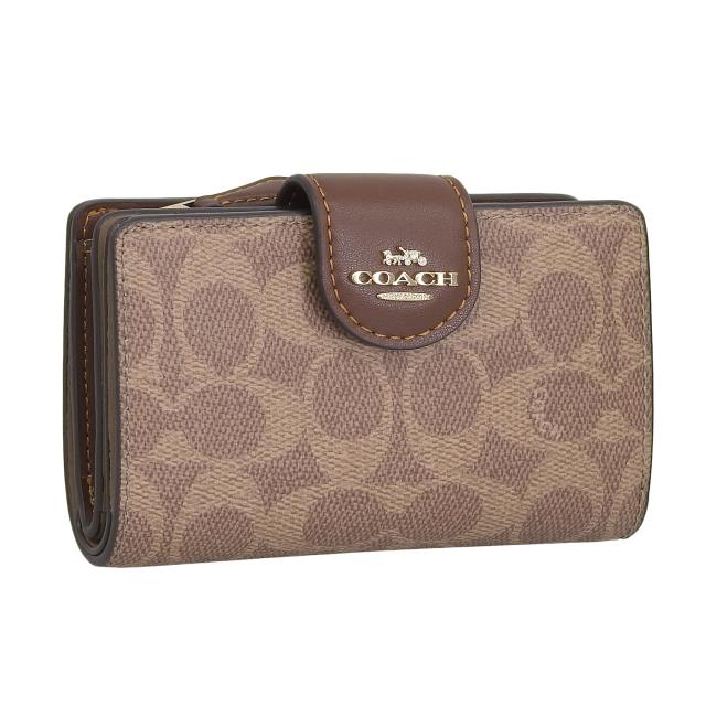 コーチ 財布 レディース 二つ折り財布 アウトレット カーキ×ブラウン ミディアムコーナージップウォレット シグネチャー キャンバス MDM CRNR ZP SIG CW786IMXHE COACH