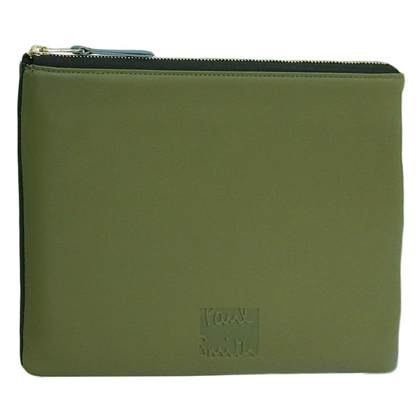 ポールスミス 小物 メンズ ポーチ アウトレット ラムレザー カーキ PSME0145 PAUL SMITH 母の日　土日祝も毎日発送します