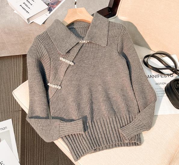 トップス 2色 セーター 萌え袖 袖あり 長袖 Vネック プルオーバー