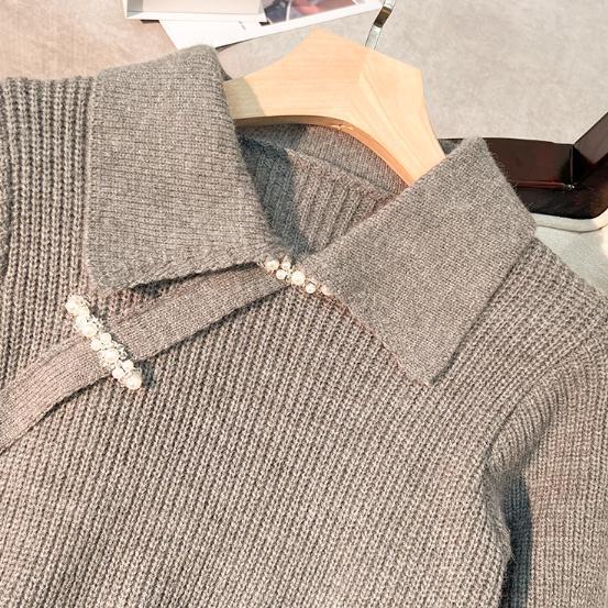 トップス 2色 セーター 萌え袖 袖あり 長袖 Vネック プルオーバー