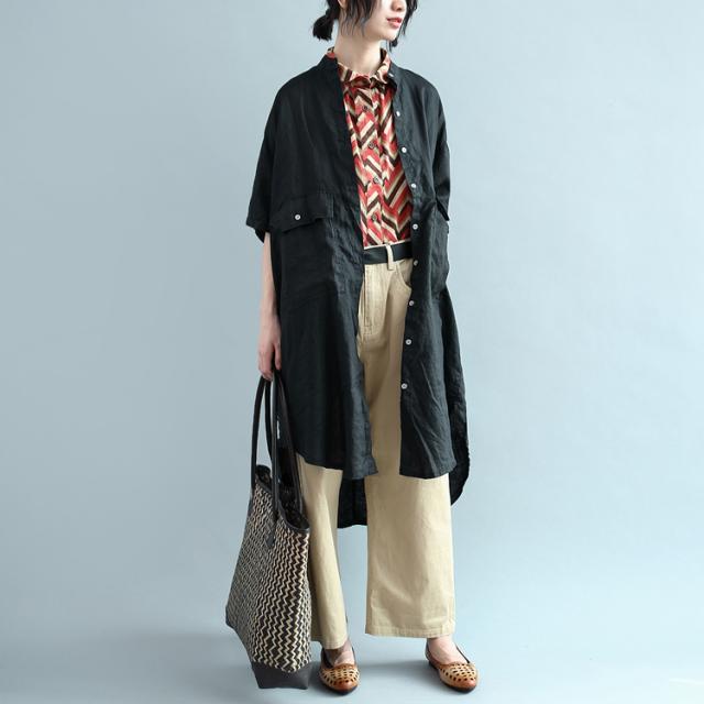 ナチュラル系前開きトップス シャツ ブラウス 袖あり 7分袖 ハイネック かわいい 大人可愛い きれいめ シンプル カジュアル 大人 上品 おしゃれ お洒落 かっこいい こなれ感 ラフ ラブリー キュート 個性的 主役級 存在感 とろみ感 抜け感 春 夏 秋 冬 10代 20代 30代 40代