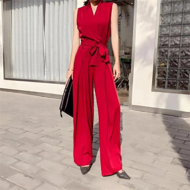 オールインワン ジャンプスーツ ドレス セットアップ ワイドパンツ ロング丈 マキシ マキシ丈 アンクル丈 袖なし ノースリーブ カシュクール 襟なし ワイド ウエストリボン 上下セット 大人可愛い きれいめ シンプル 大人 上品 おしゃれ かっこいい 大人女子 こなれ感