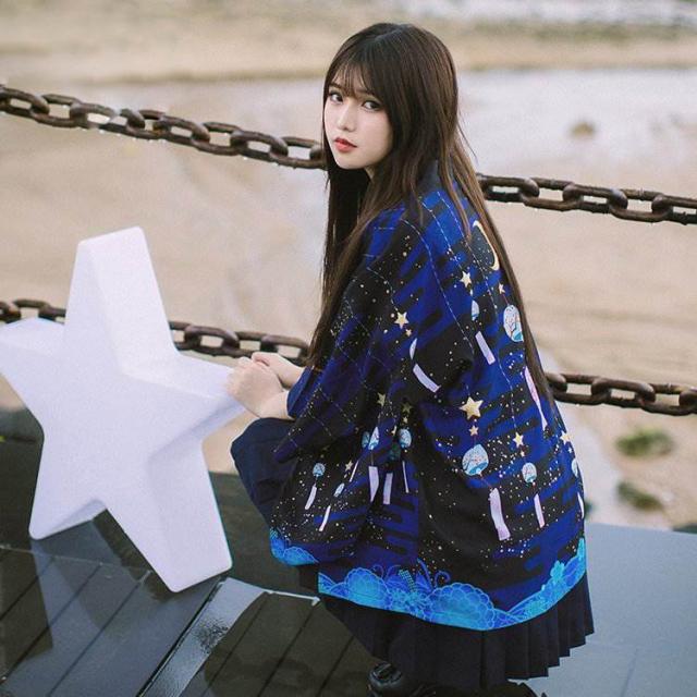 和柄 羽織 和風 法被 ハッピ アウター カーディガン ガウン ミディアム丈 袖あり 7分袖 七分袖 襟なし ワイド バックシャン バックコンシャス 前開き かわいい きれいめ カジュアル おしゃれ お洒落 かっこいい レトロ アジアン エスニック こなれ感 ラフ ボーイッシュ